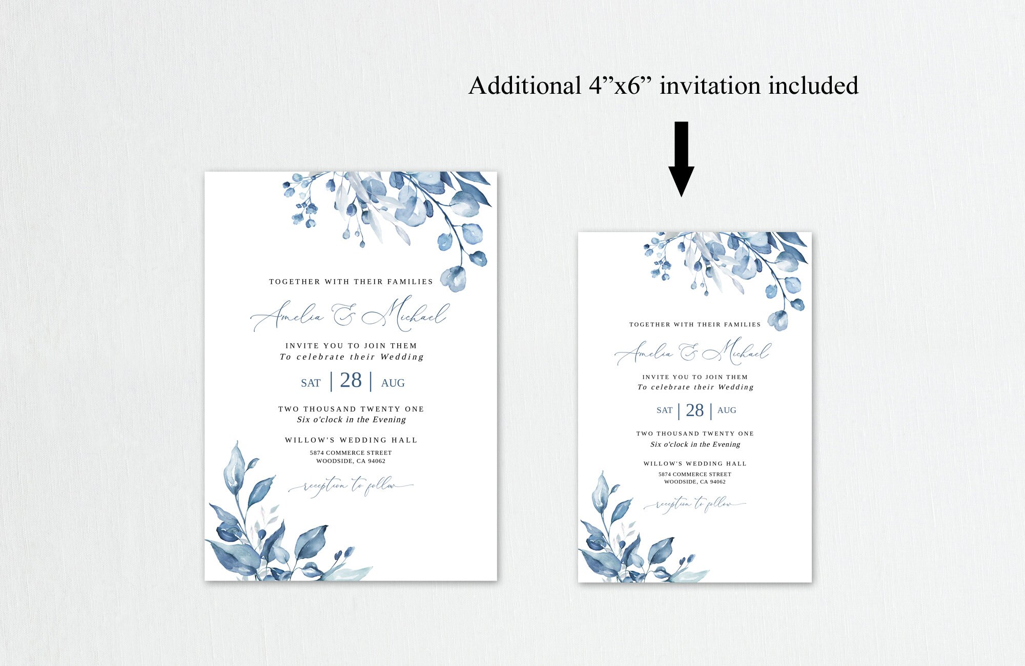 Dusty Blue Wedding Invitation Template, Blue Wedding Invitation ...