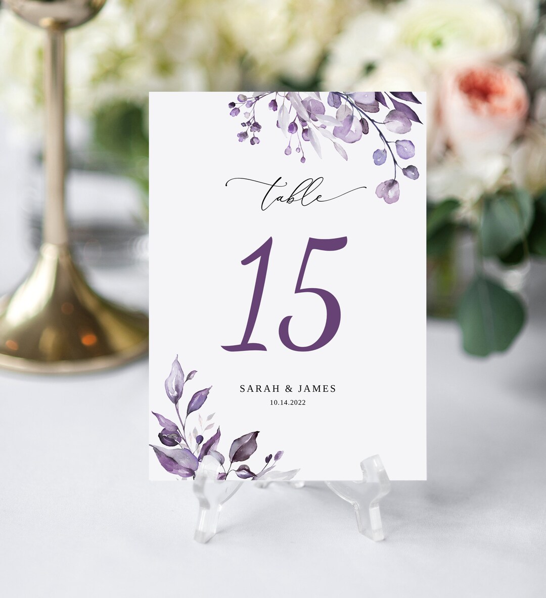 Dusty Purple Wedding Table Numbers, Table Number Template, Seating Card ...