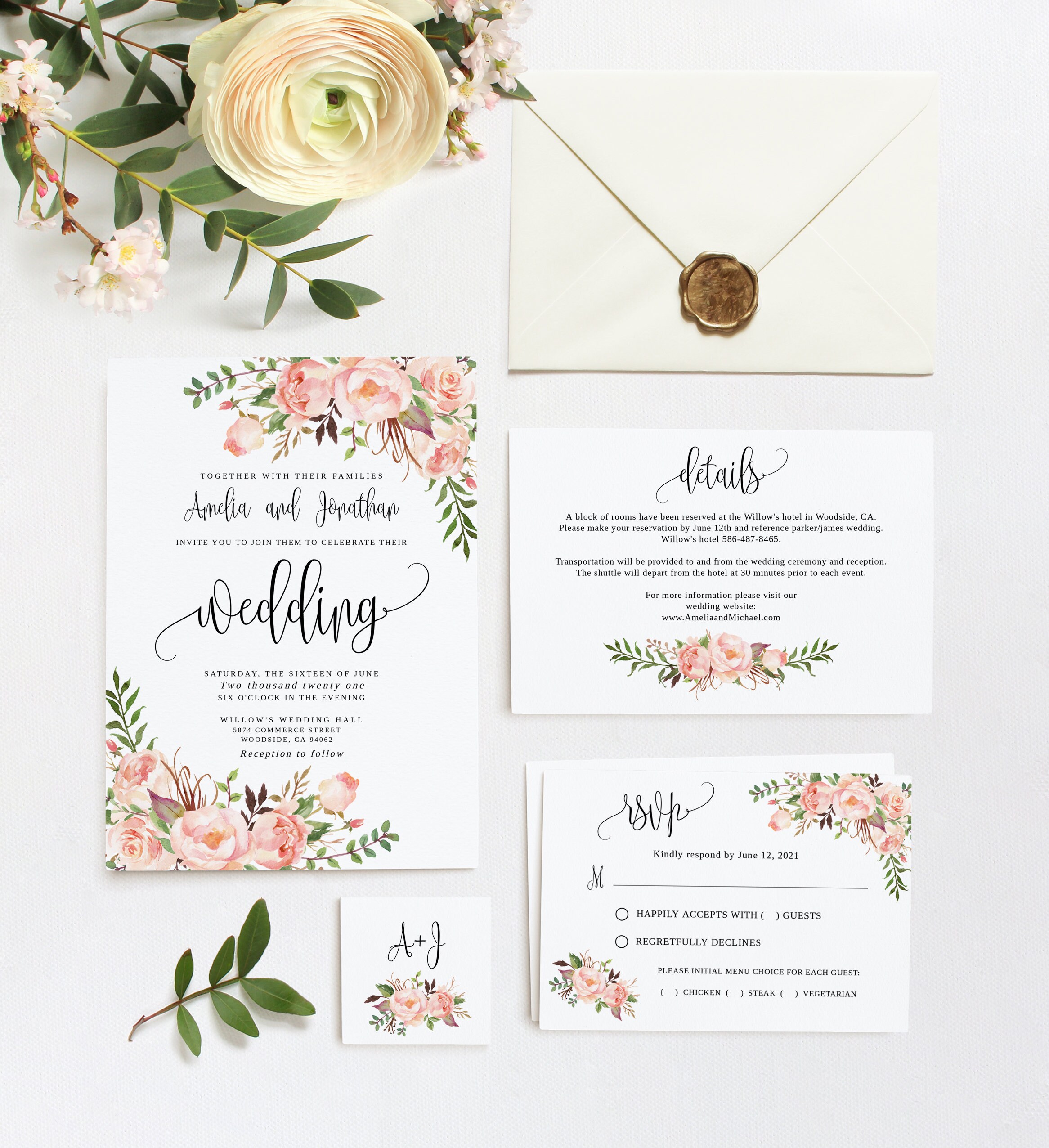 Blush Pink Wedding Invitation Suite Blush Wedding Invitation - Etsy