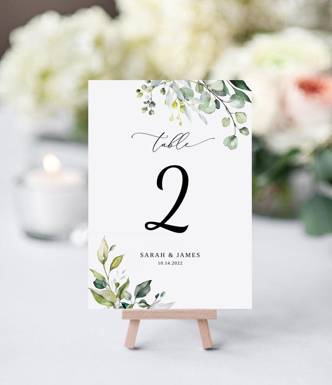 Greenery Wedding Table Numbers, Table Number Template, Seating Card ...