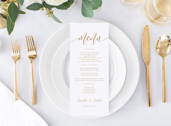 Gold Wedding Menu Template Script Wedding Menu Wedding Menu | Etsy