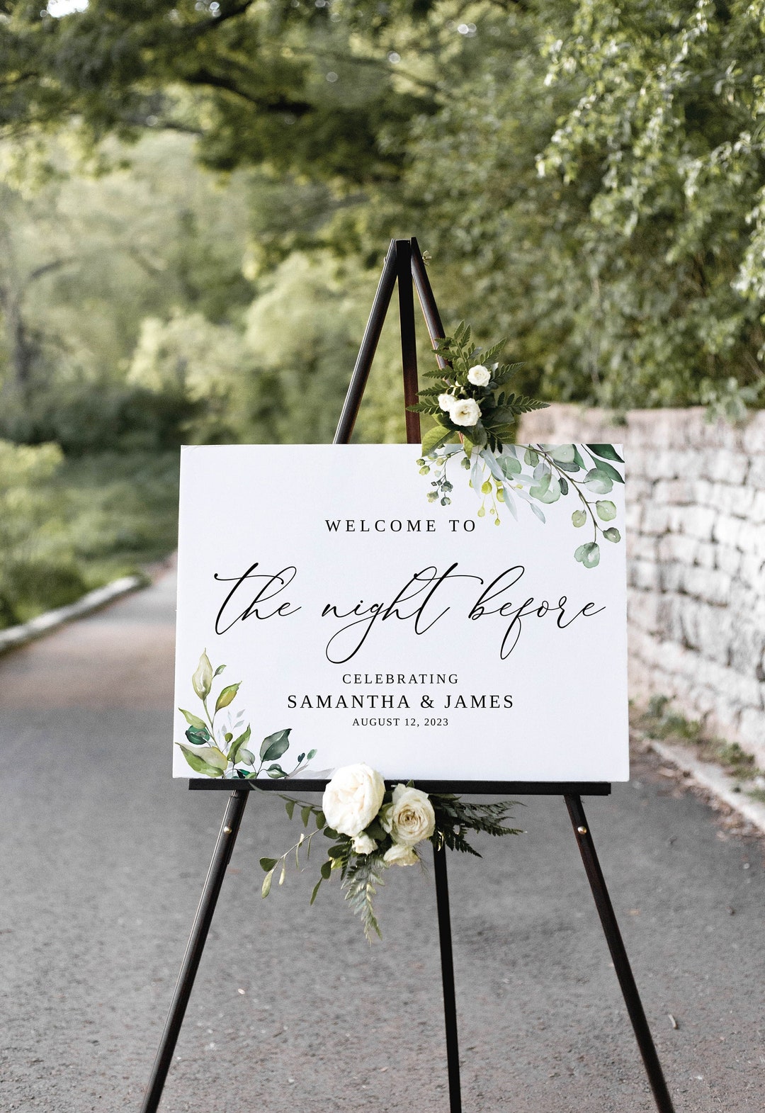 The Night Before Welcome Sign Greenery Rehearsal Welcome - Etsy