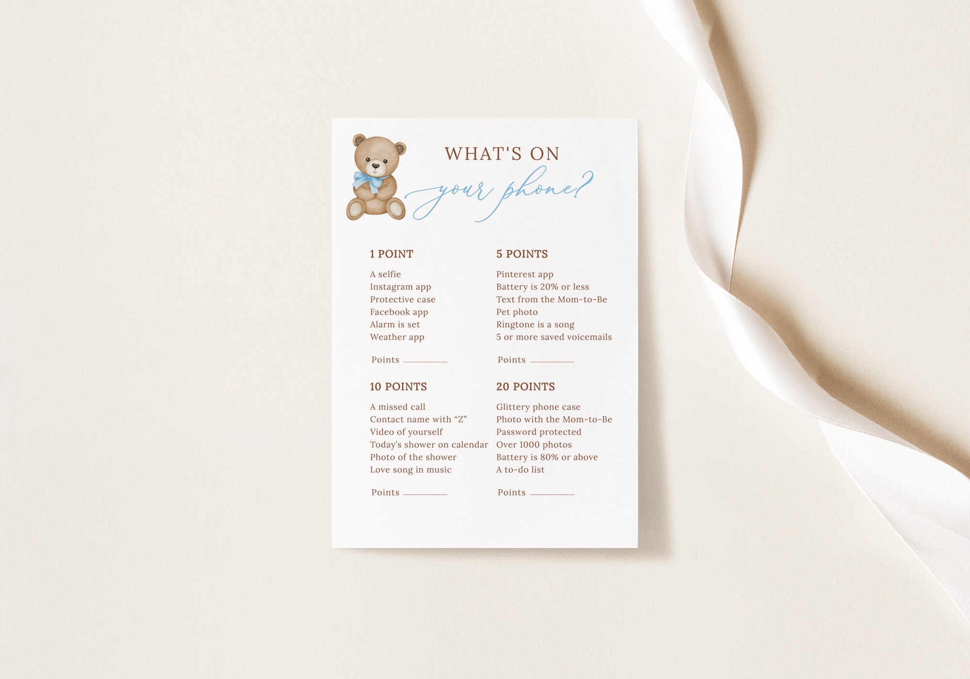What's on Your Phone Baby Shower Game Template, Editable Teddy Bear ...