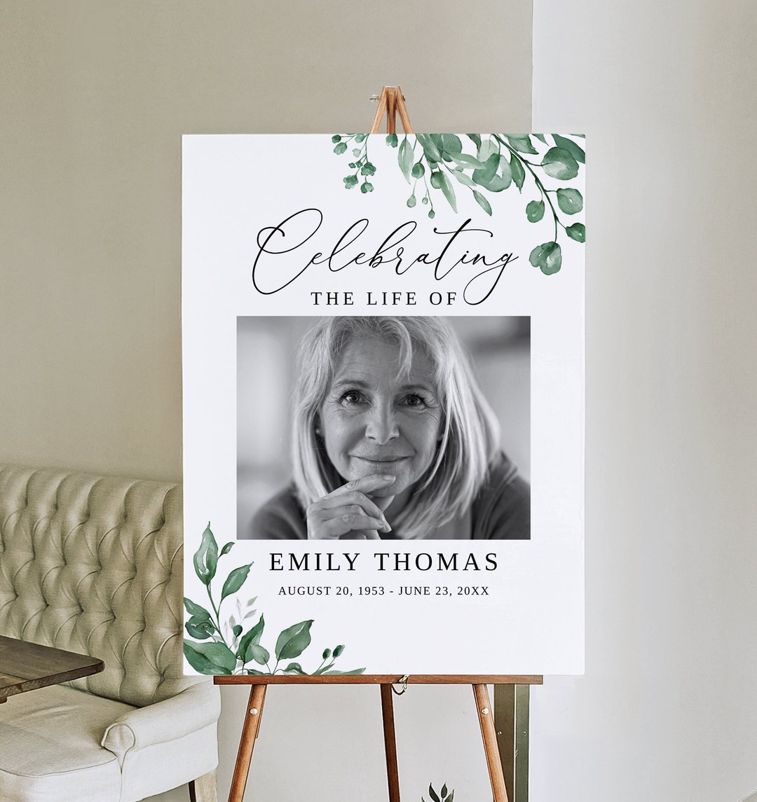 Floral Green Funeral Welcome Sign, Celebration of Life, Dark Green ...