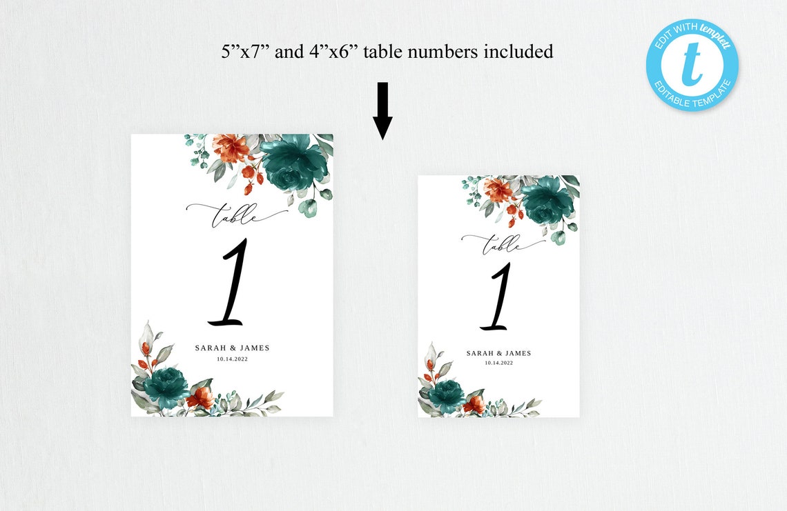 Teal Orange Wedding Table Numbers Teal Orange Table Number | Etsy