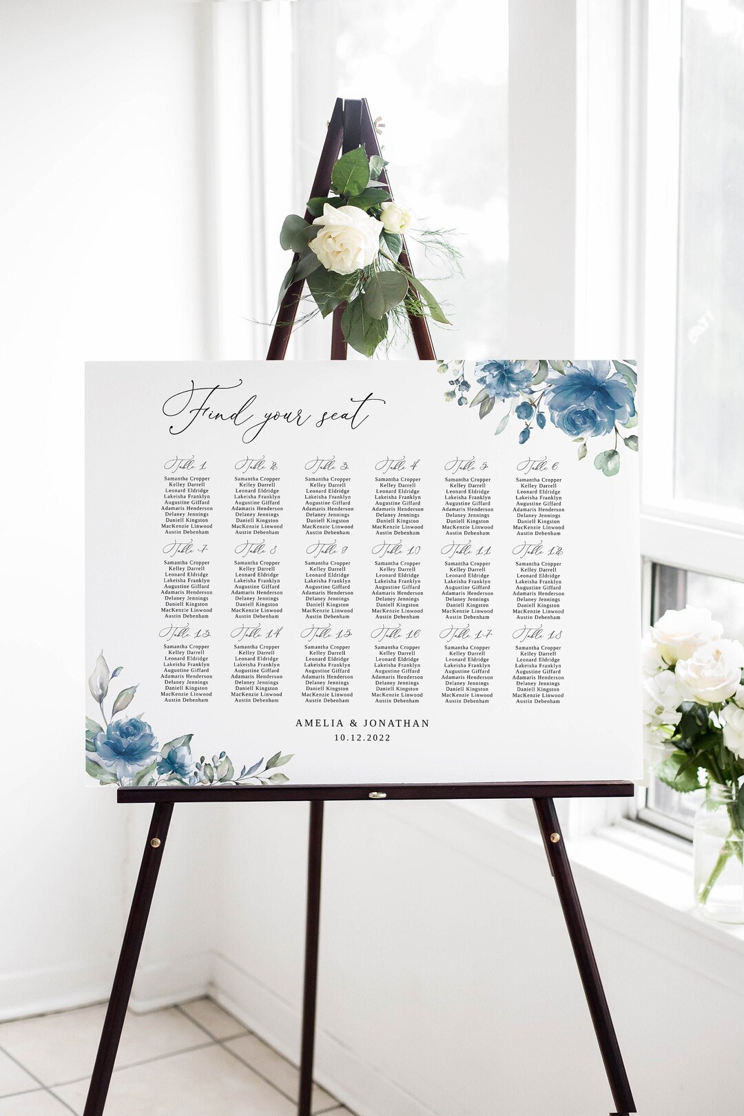 Dusty Blue Wedding Seating Chart Template, Blue Seating Chart, Wedding ...