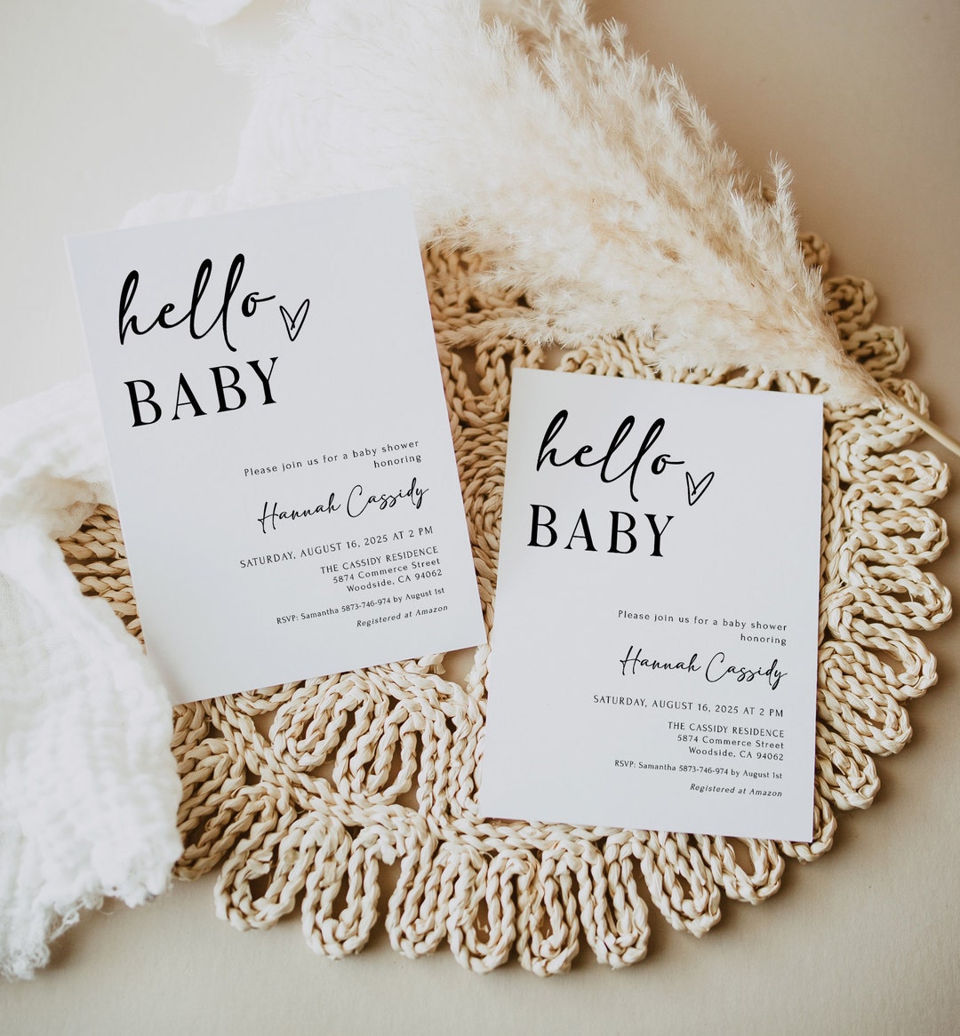 Hello Baby Invitation, Modern Baby Shower Invitation, Minimalist Baby ...