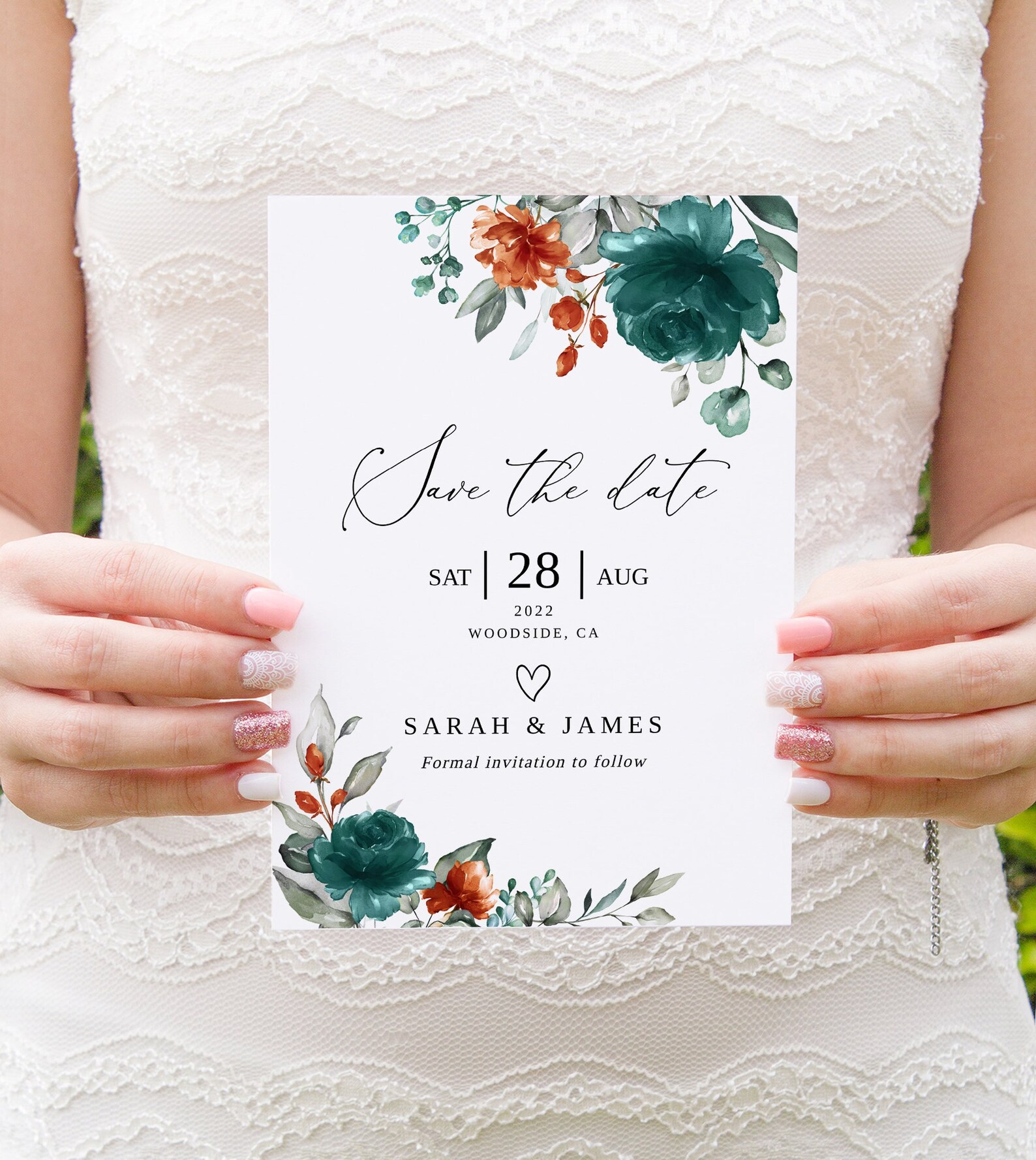 Teal and Orange Wedding Save the Date Template, Turquoise Wedding Save ...
