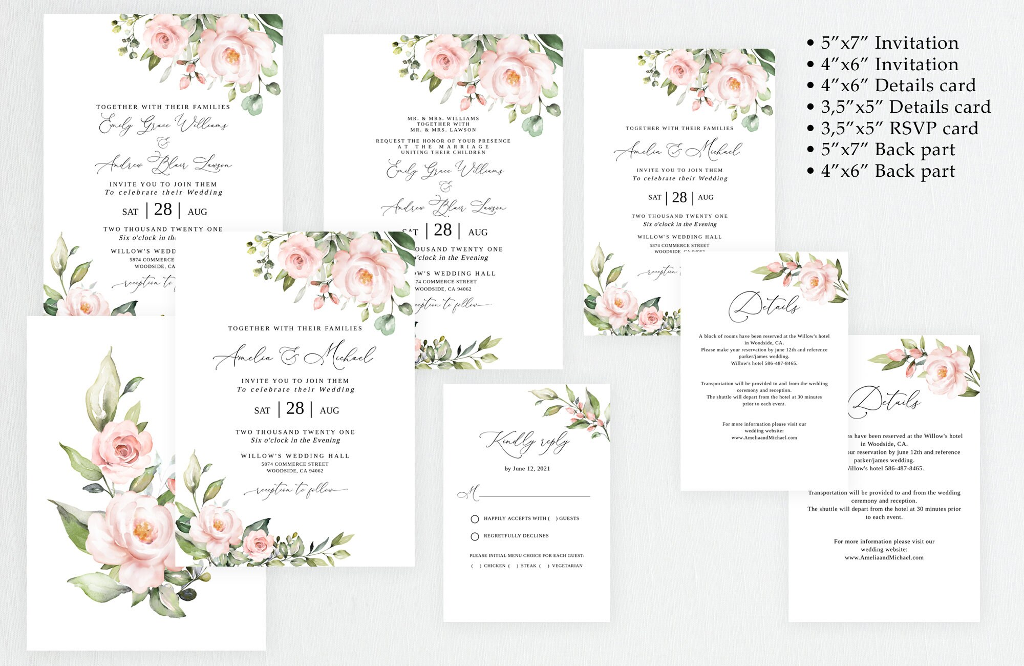 Blush Pink Wedding Invitation Suite Blush Wedding Invitation - Etsy