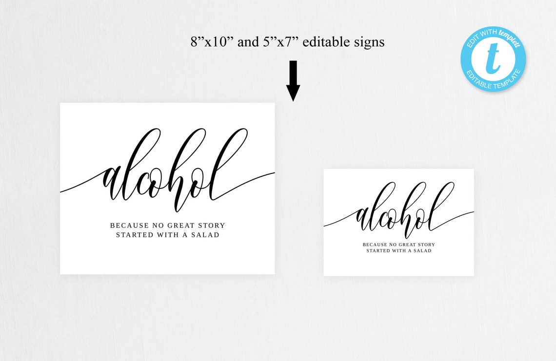 Wedding Alcohol Sign Template, Wedding Bar Sign, Because No Great Story ...