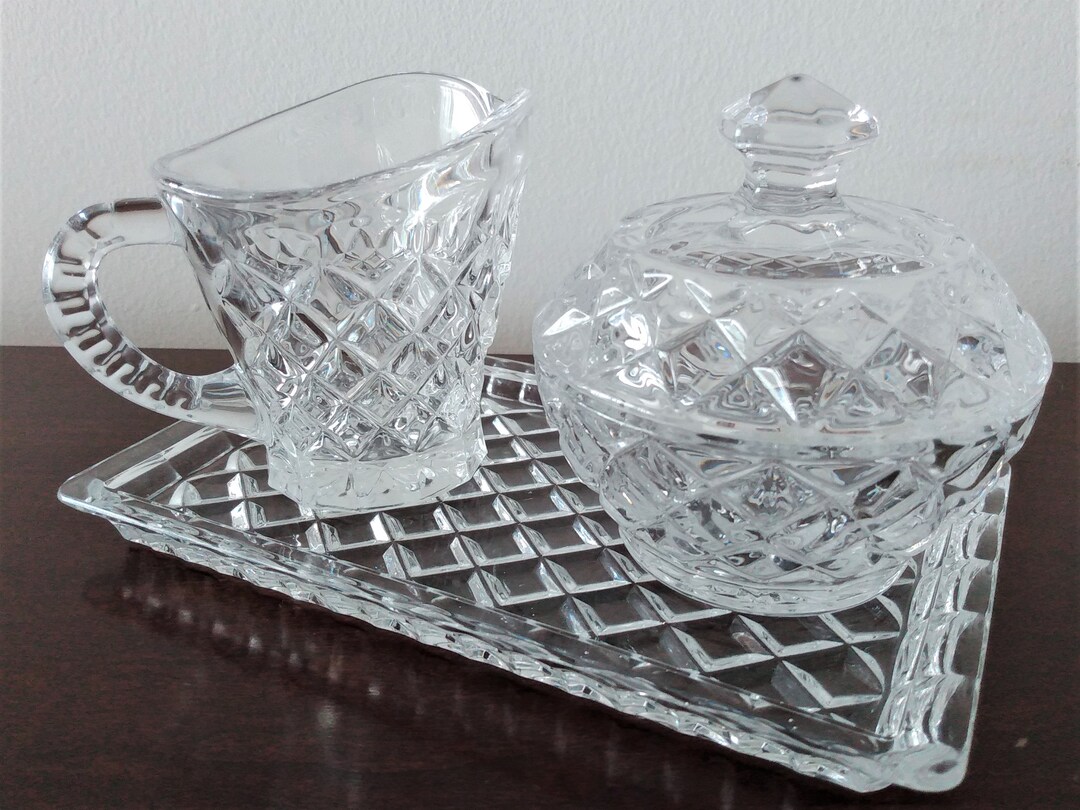 Vintage Cut Crystal Creamer and Sugar Set With Crystal Tray - Etsy