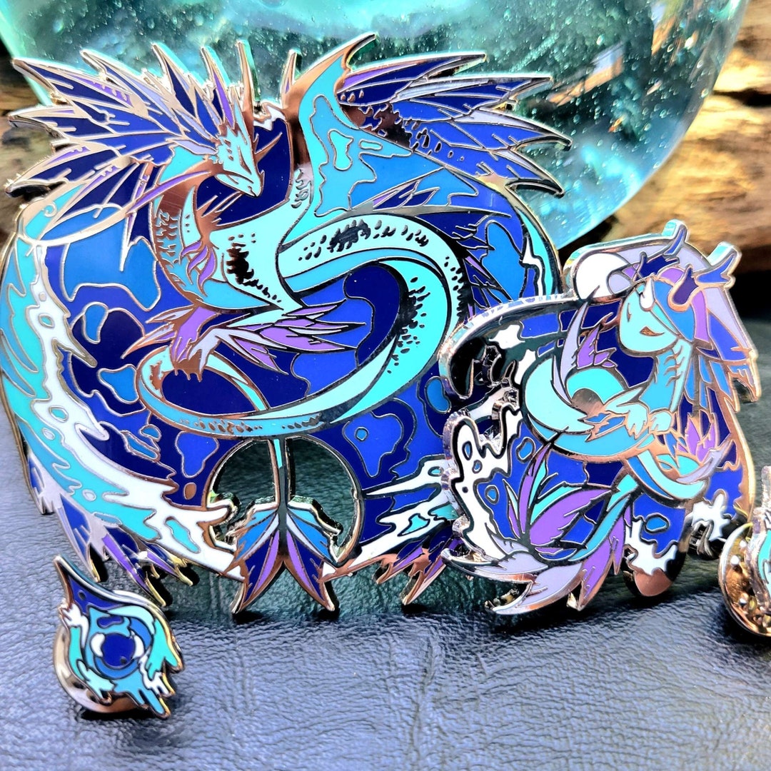 Water Elemental Dragon Enamel Pins Water Aqua Wave Ocean Dragon - Etsy