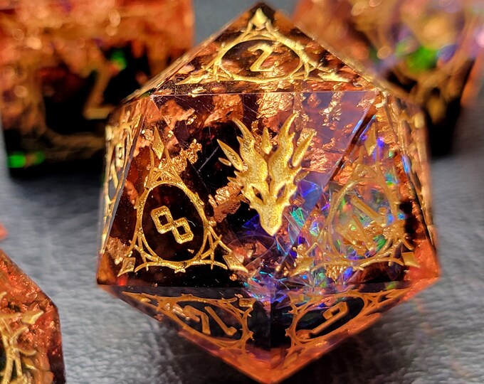 Black Amber Dragon Dice Set Dnd Polyhedral Sharp Edge Resin Dragon Dice ...