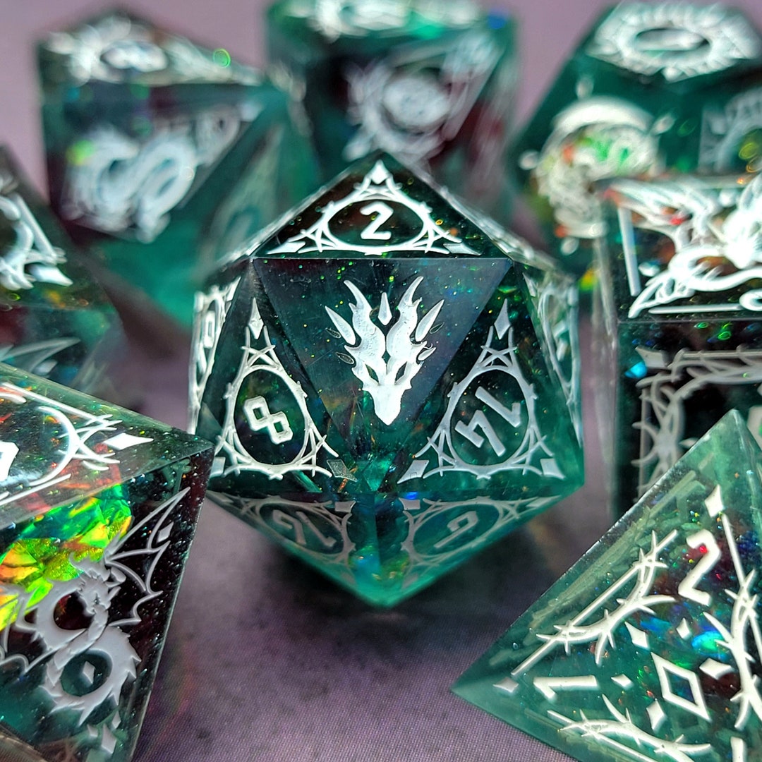 Nebula's Mist Dragon Dice Set Dnd Polyhedral Sharp Edge Resin Dragon ...