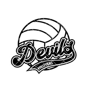 Devils Volleyball Retro Script Regular and Distressed - SVG/DXF/PNG ...