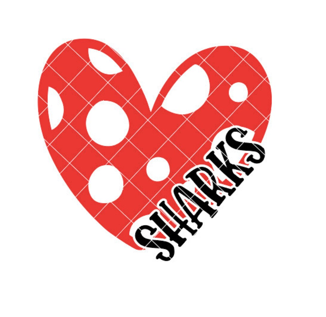 Polka-dotted Heart With Sharks - SVG/DXF/PNG File for Cutting Machines ...