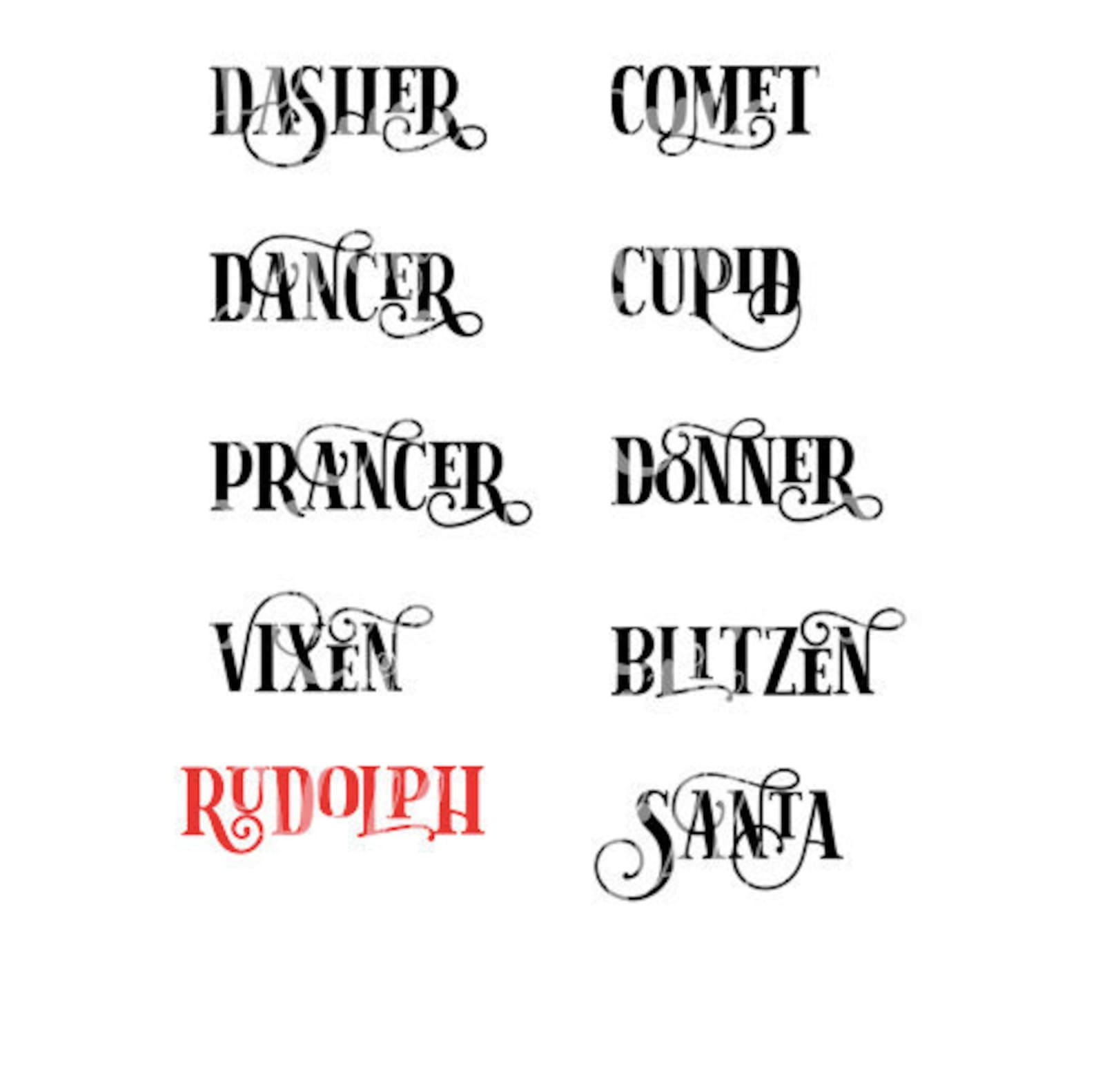 Reindeer Names **now With Santa** - SVG/DXF/PNG File for Cutting ...