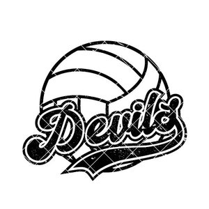 Devils Volleyball Retro Script Regular and Distressed - SVG/DXF/PNG ...