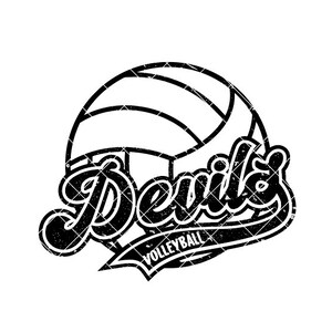 Devils Volleyball Retro Script Regular and Distressed - SVG/DXF/PNG ...