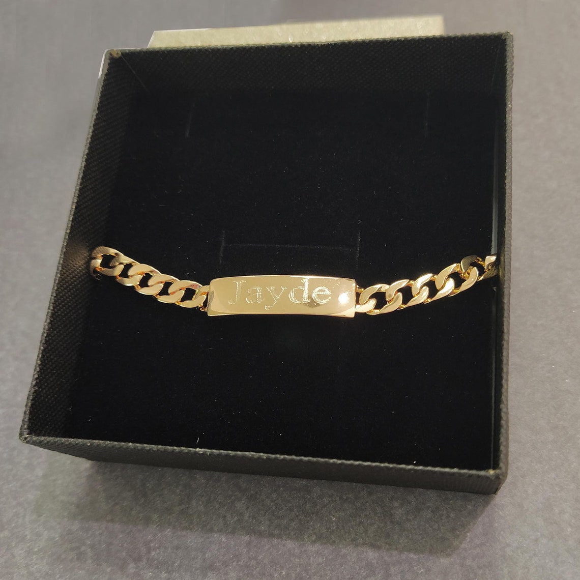 Personalized Mens Id Bracelet 18k Gold Plated Engraved Etsy