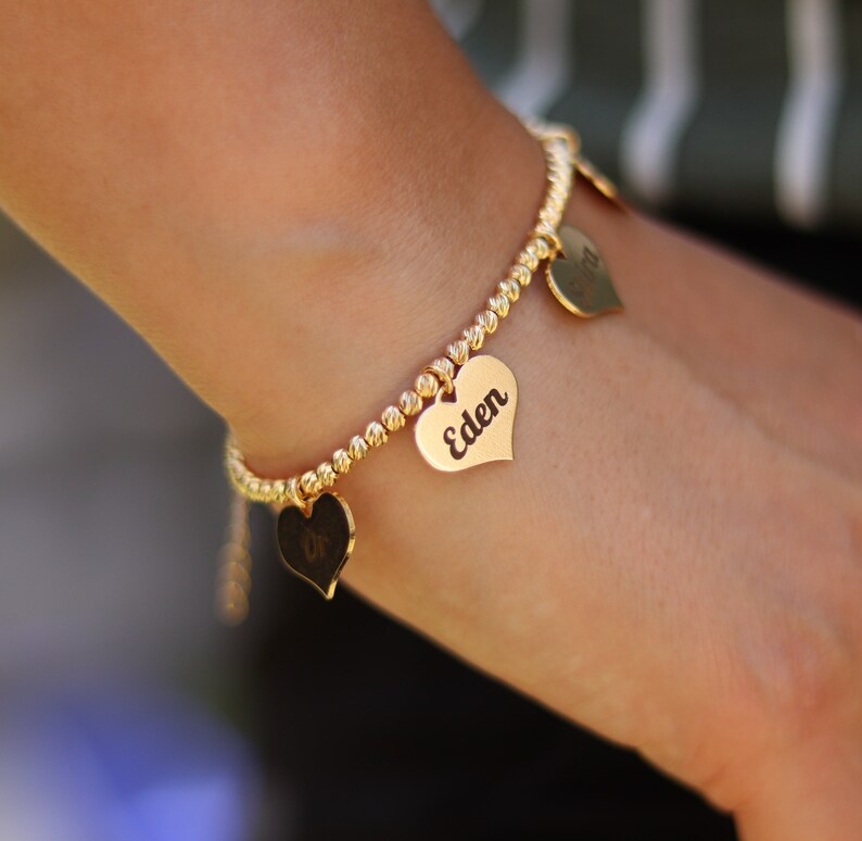 Hearts Names Bracelet 18k Gold Plated or 925 Sterling Silver | Etsy