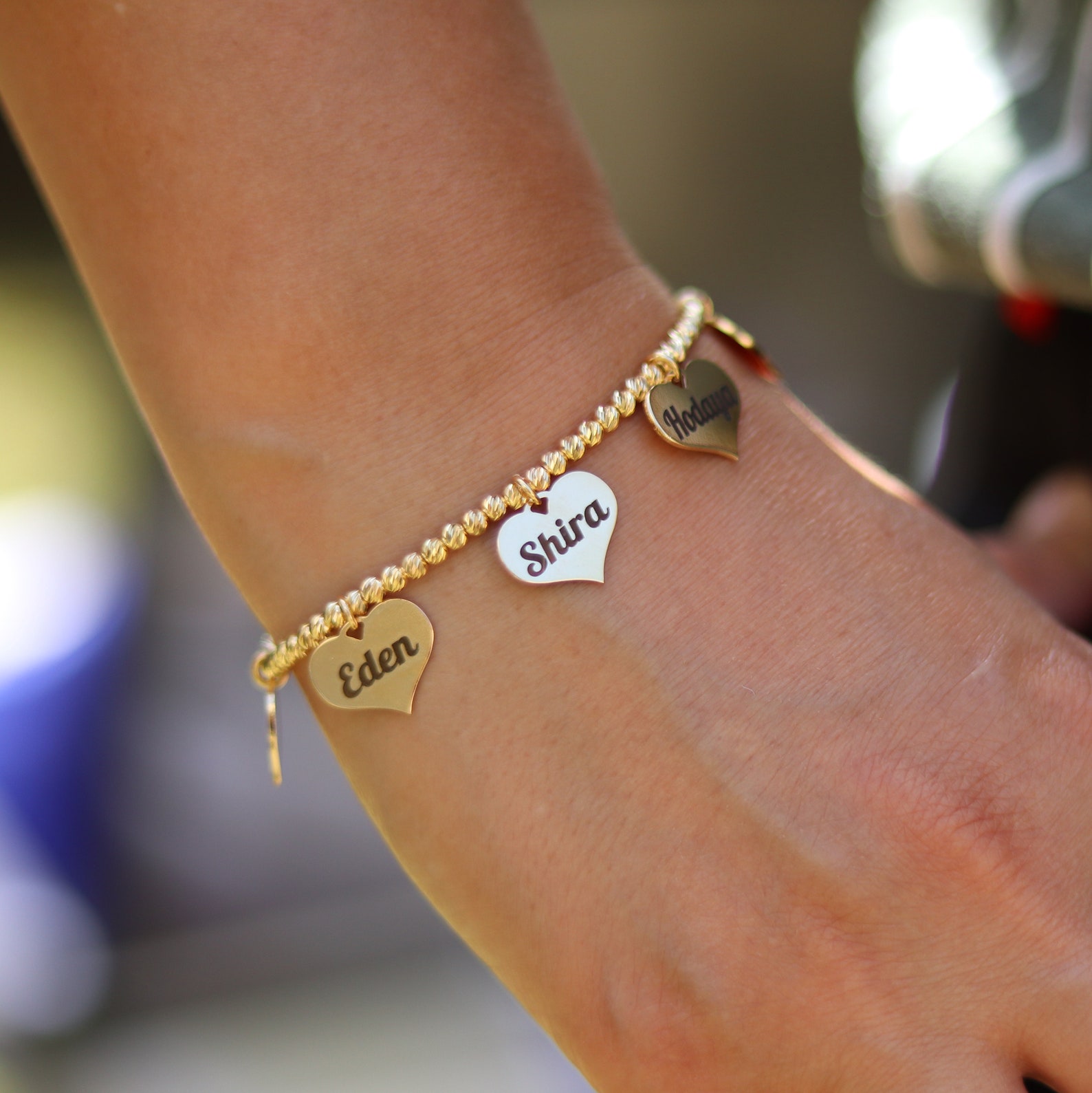 Hearts Names Bracelet 18k Gold Plated or 925 Sterling Silver | Etsy