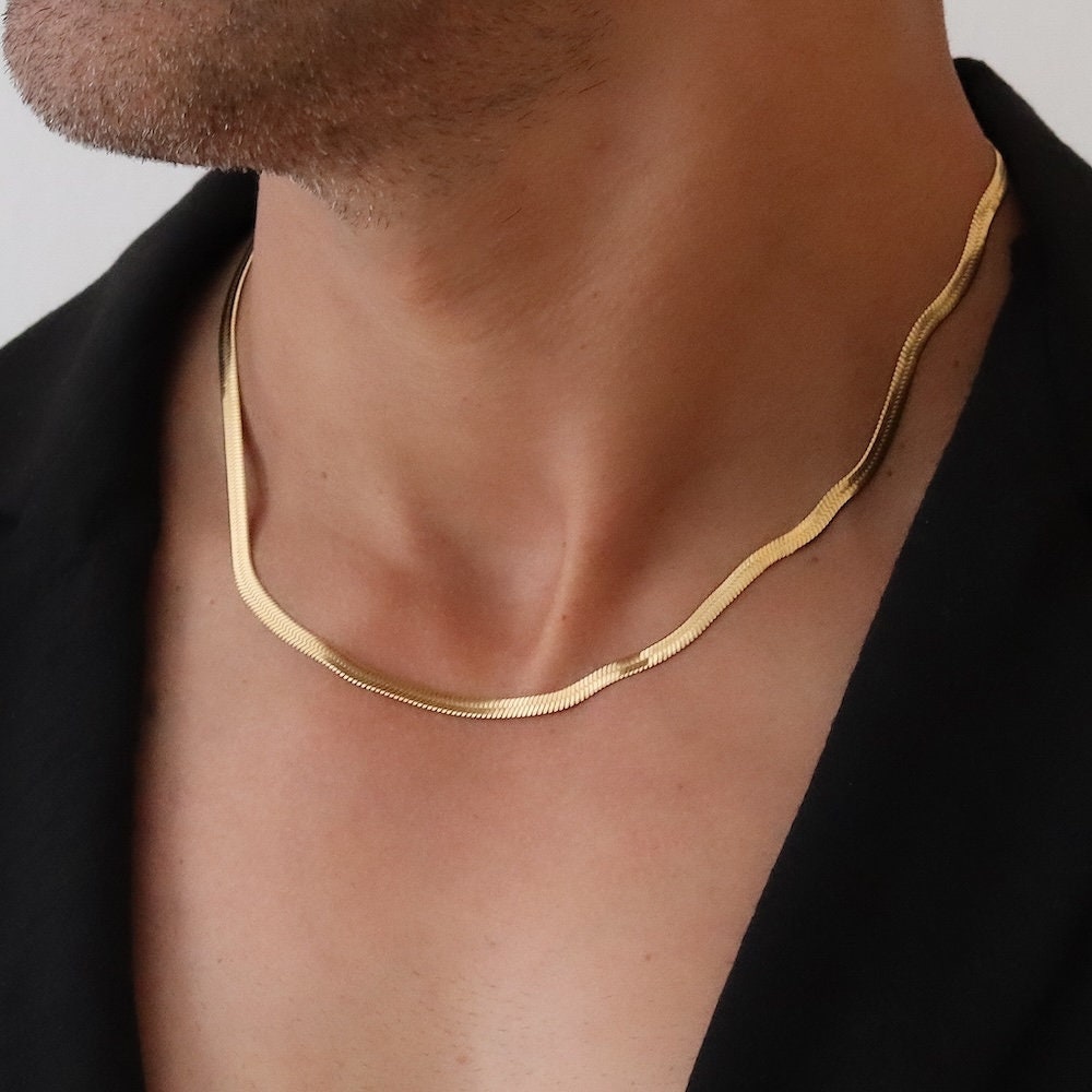 Men's Snake Chain Necklace in Gold or Silver - Stylish Stainless Steel ...