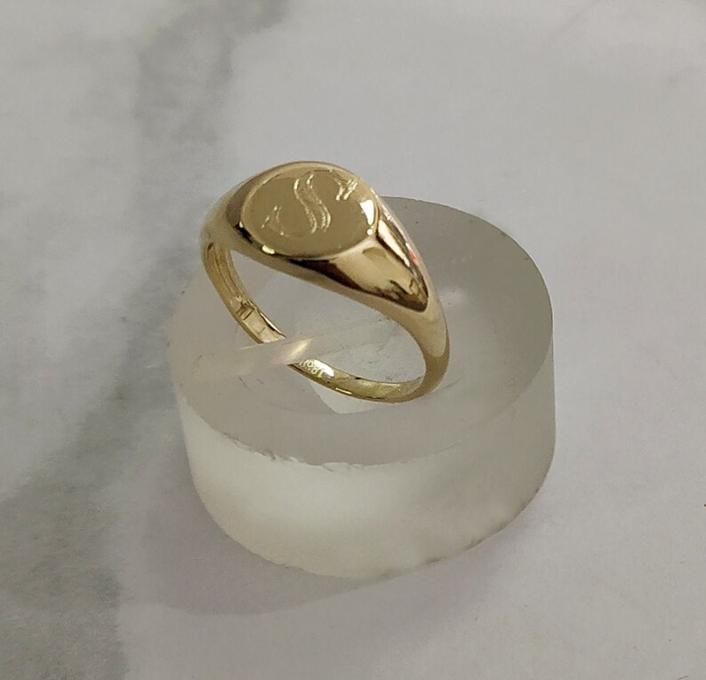 SILVER PINKY RING Custom Initial Ring Engraved Alphabet Oval | Etsy