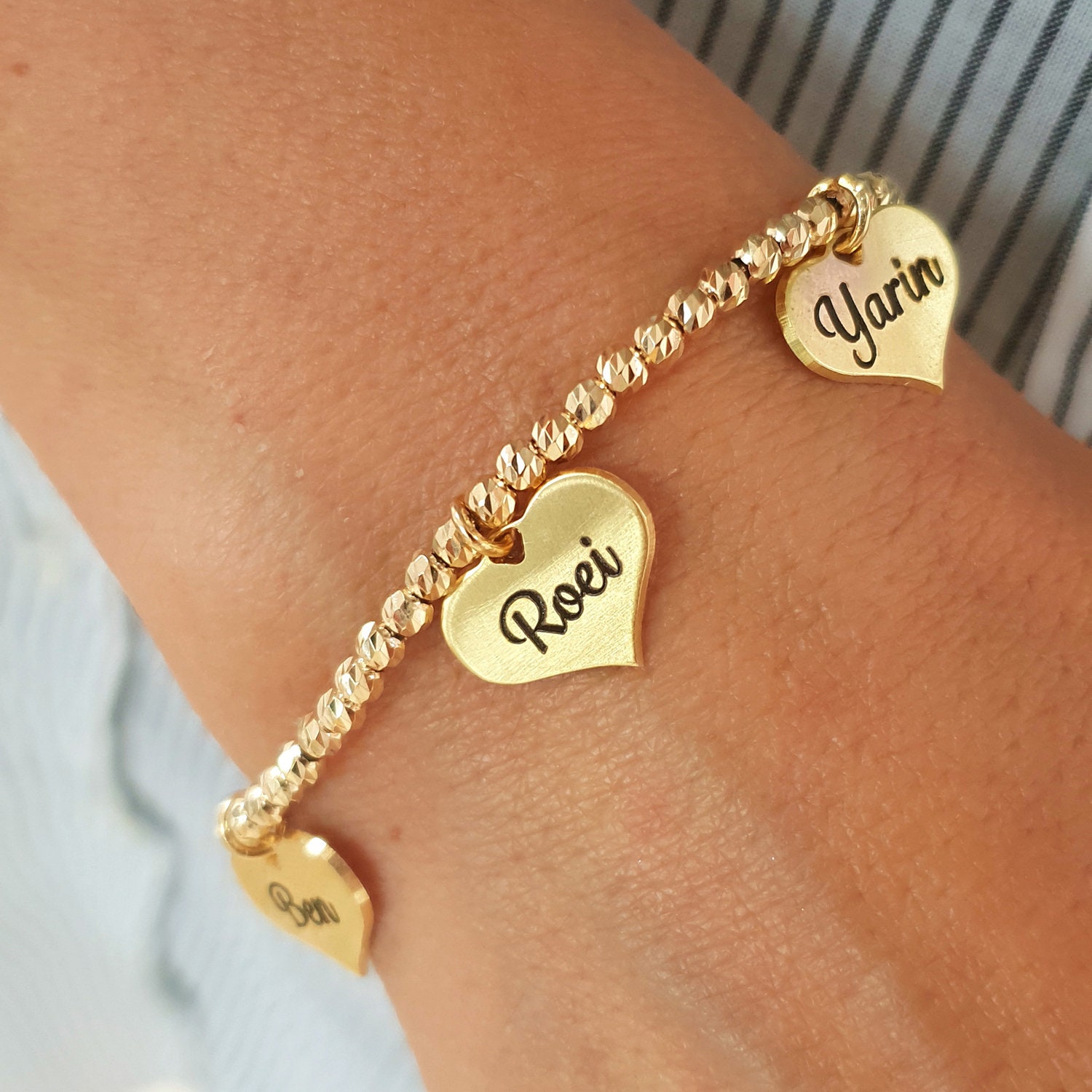 Hearts Names Bracelet 18k Gold Plated or 925 Sterling Silver | Etsy