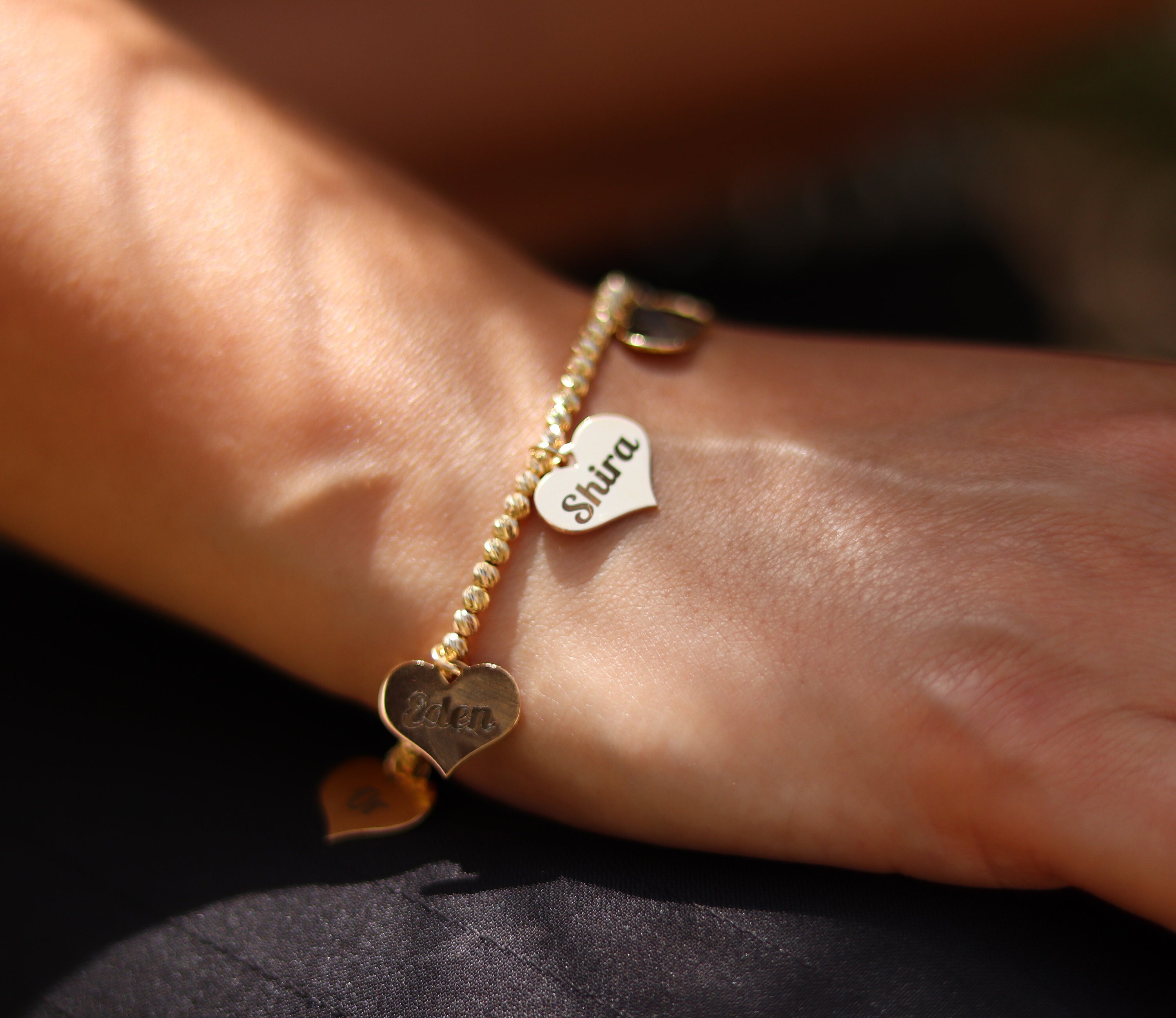 Hearts Names Bracelet 18k Gold Plated or 925 Sterling Silver | Etsy