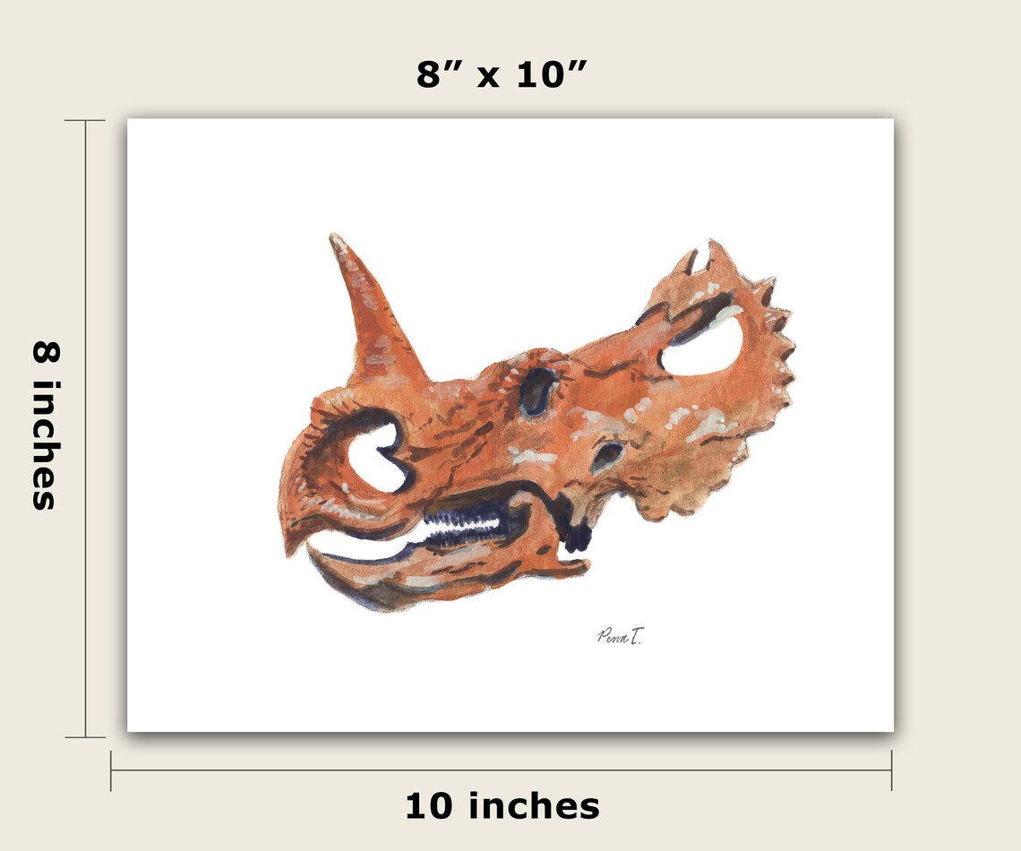 Centrosaurus Skull Fine Art Print, Watercolor, Dinosaur, Fossil ...