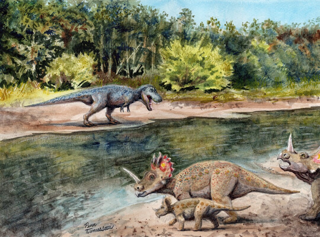 Threat Across the River, Prehistoric Dinosaurs Fine Art Print - Etsy