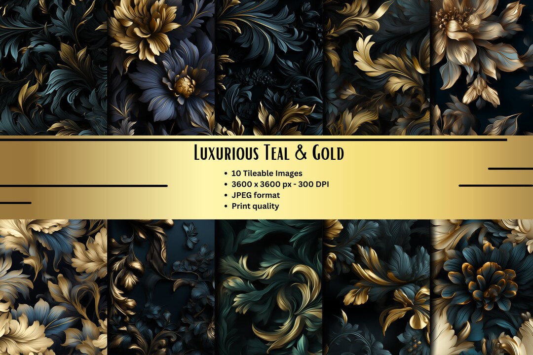 Luxury Teal and Gold Digital Paper Fillagree Paper Pattern - Etsy
