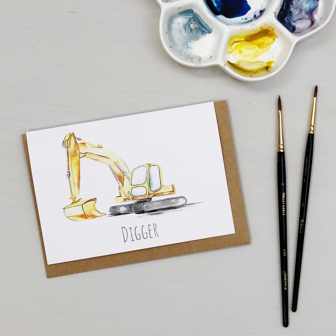 Digger Construction Site Hand Painted Greetings Card - Etsy UK