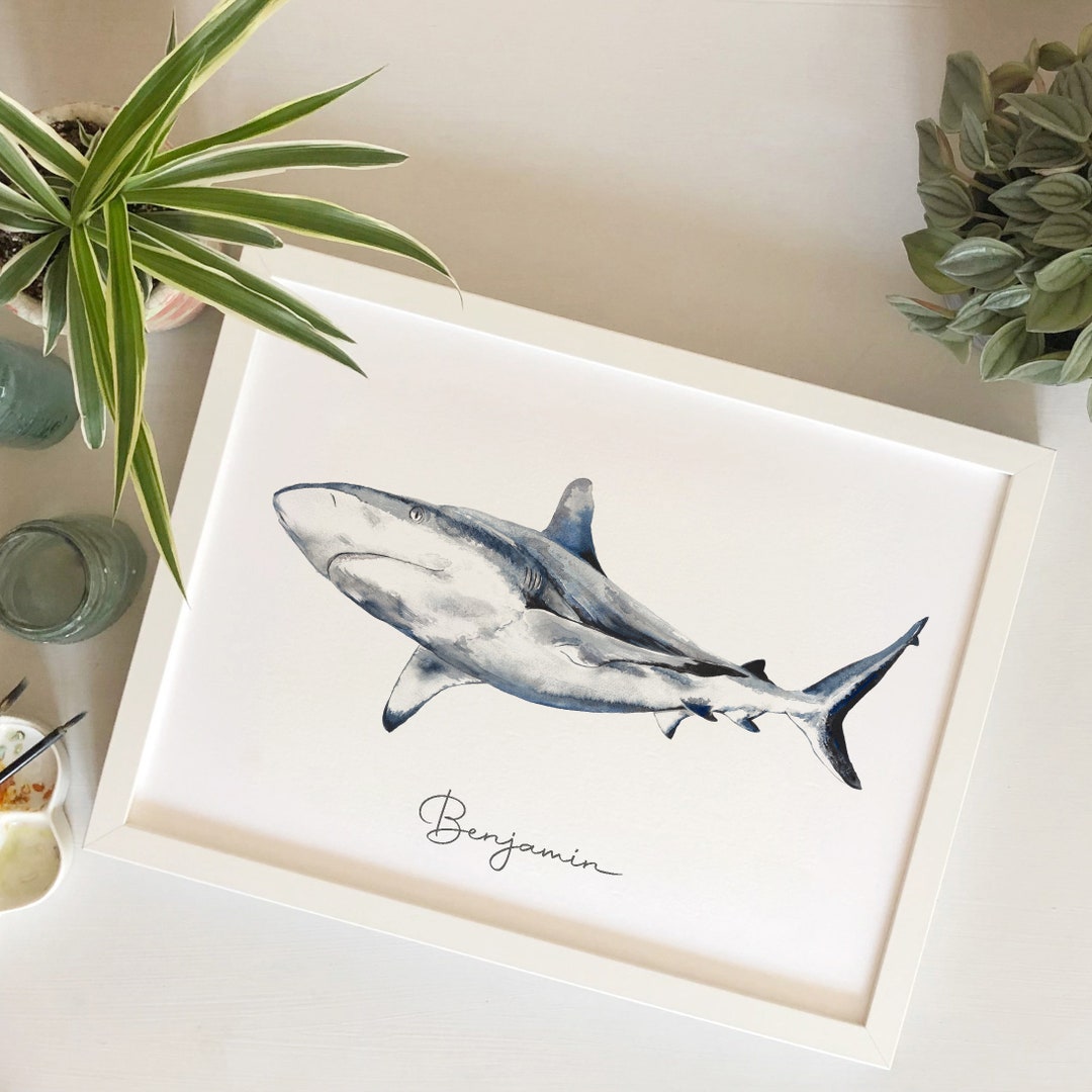 Personalised Shark Watercolour Fine Art Print - Etsy