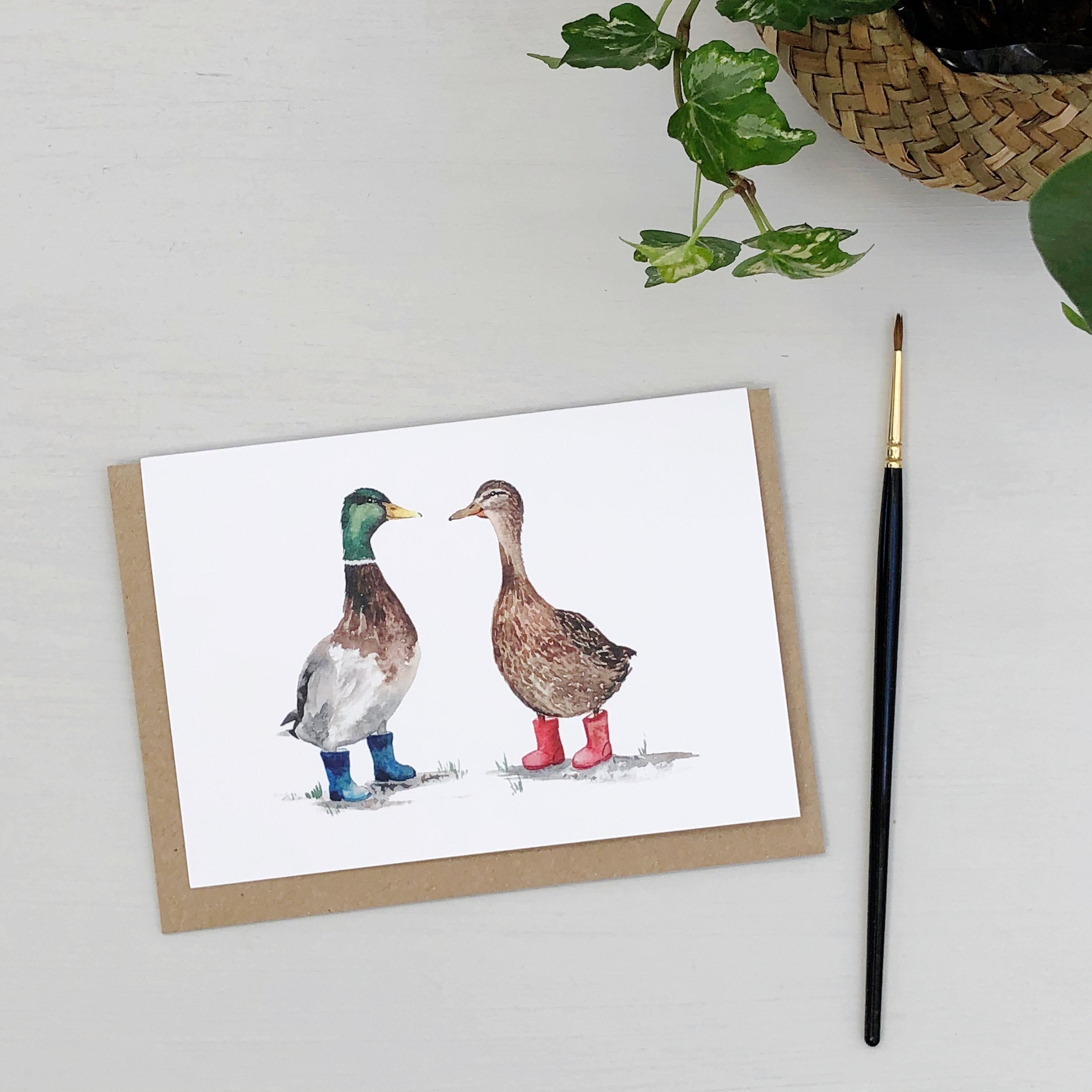 Ducks in Wellies Hand Painted Greetings Card - Etsy UK