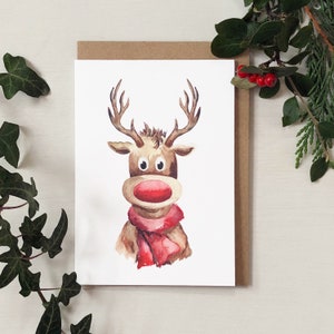 Red Nosed Reindeer Christmas Card - Etsy