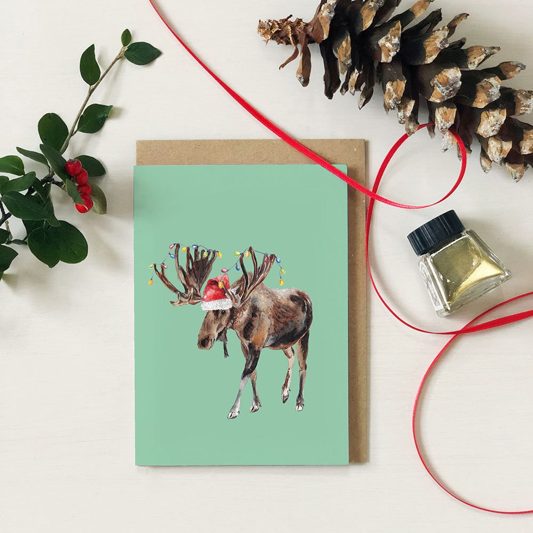 Festive Moose Christmas Card - Etsy