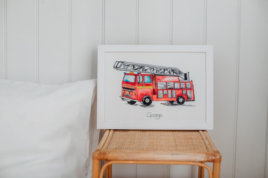 Personalised Fire Engine Print: Watercolour Kids Wall Art - Etsy