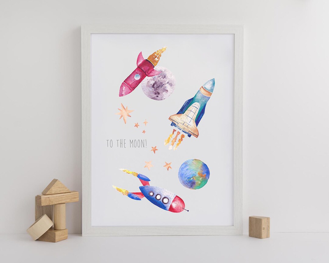 Personalised Watercolour Space Rockets Print - Etsy