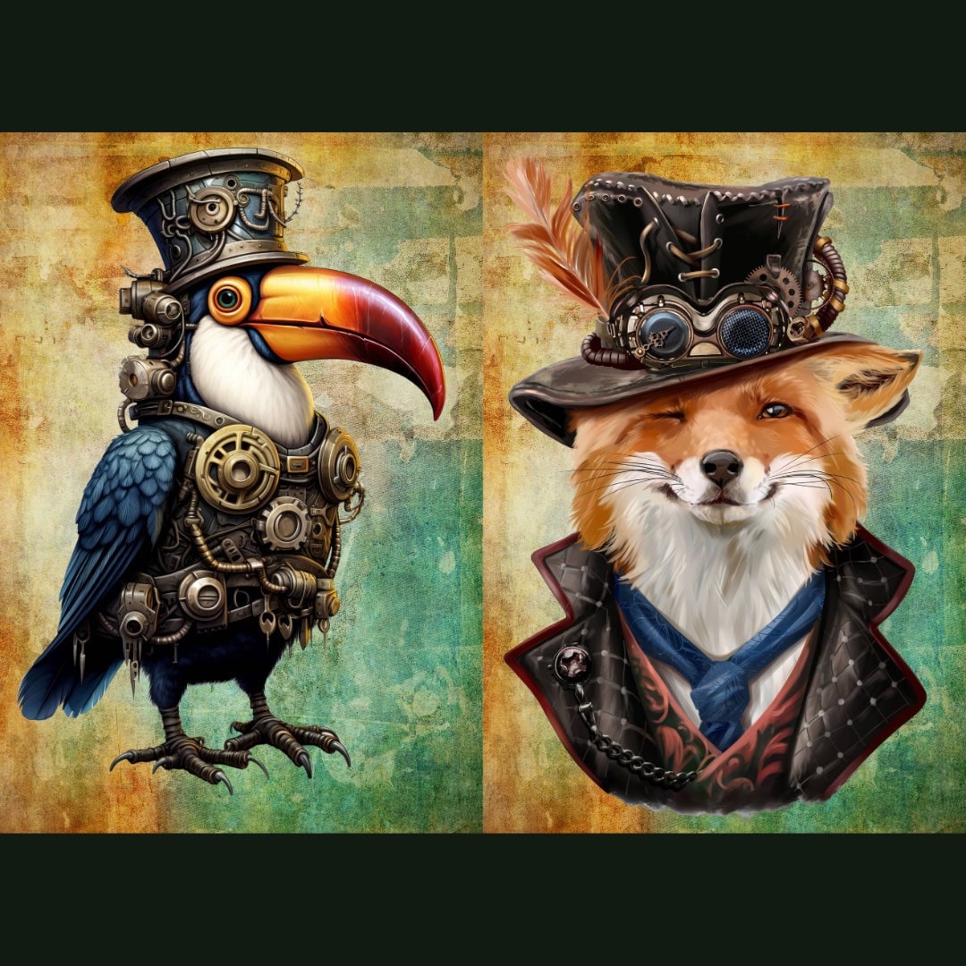 77_steampunk Parrot and Fox Combo, Deborah Bucher Designs, Toucan, Fox ...