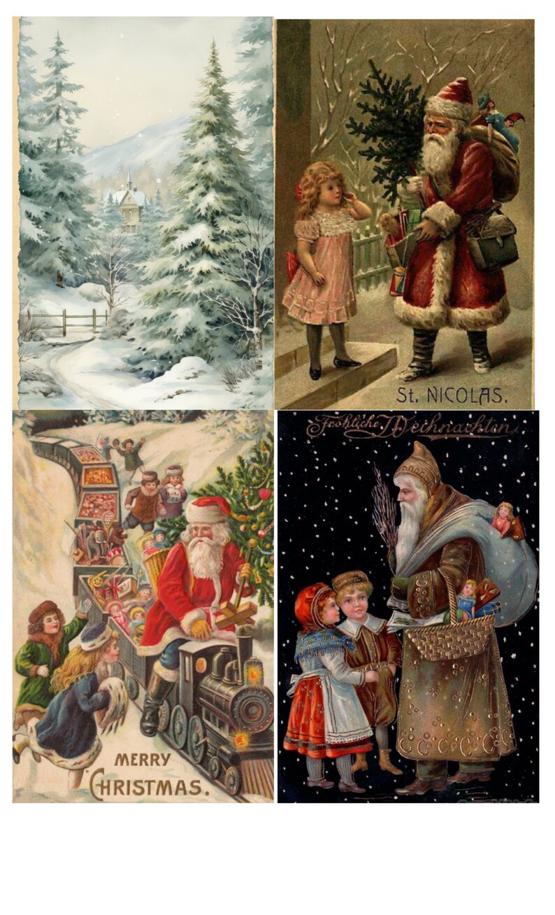 Christmas Vintage Postcards Set, DIGITAL DOWNLOAD, Old St. Nick, Santa ...