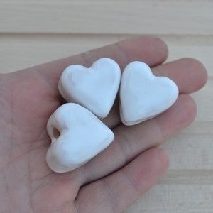 Heart White Large Beads Set of 3 Pieces. the Diameter of the Hole is 7 ...