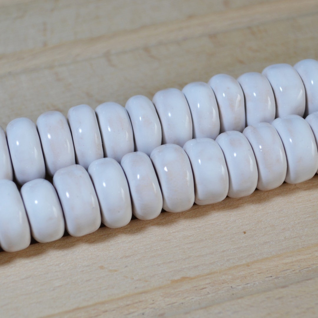White Disc Beads (approx. 16x7mm, 5mm Hole)-20 Pcs Ceramic Handmade ...