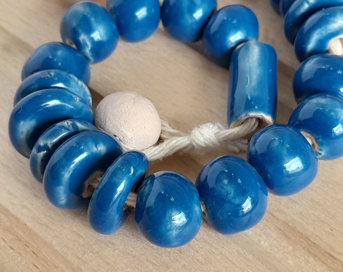 Mix Beads Set of Blue Different Shapes. Ceramic Beads for Macrame and ...