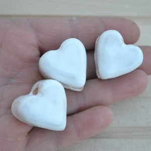 Heart White Large Beads Set of 3 Pieces. the Diameter of the Hole is 7 ...