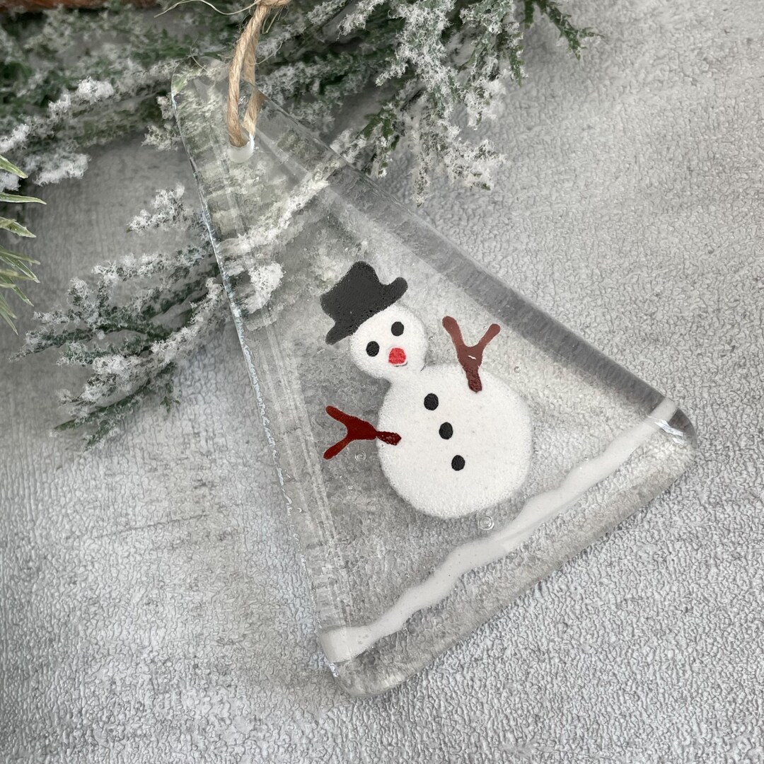 Snowman ~ Christmas Tree Decoration ~ Handmade Fused Glass ~ Large ...