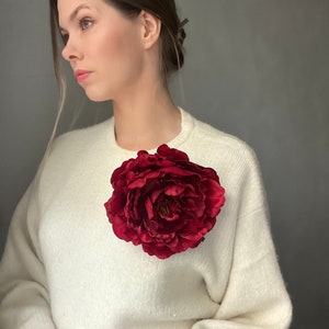 Large Flower Brooch Maroon/dark Burgundy Handmade Silk Brooch Floral ...