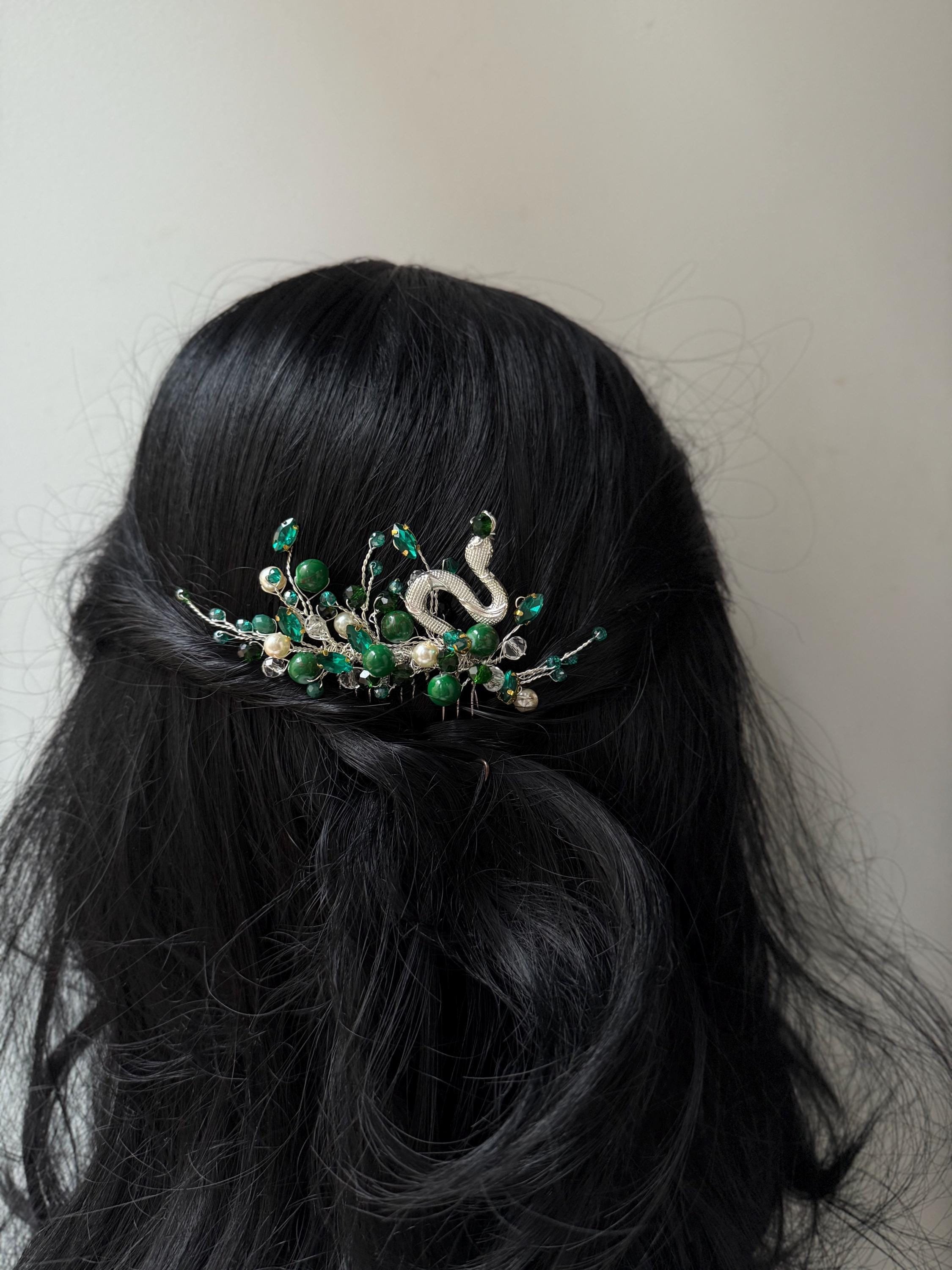 Emerald Selezerin Silver Hair Comb Snake Emerald Comb Festival Hair ...