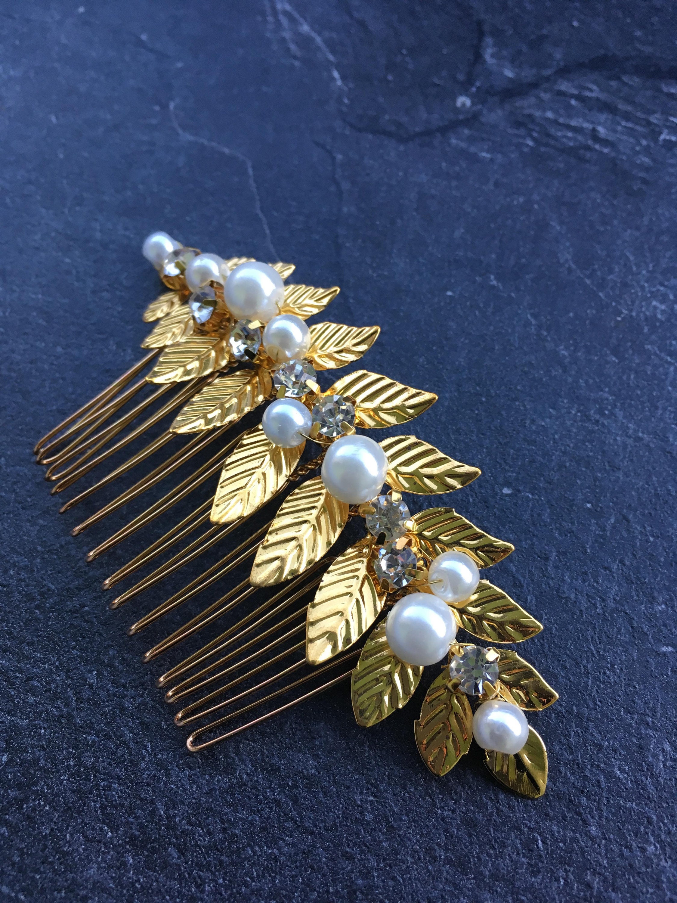 Gold headpiece Gold leaf headpiece Bridal hair comb Boho | Etsy